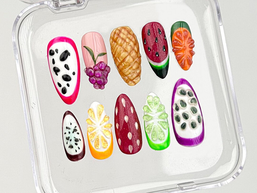 Fruit-themed Press on Nails for a Splash of Color | Tropical Delight on ...