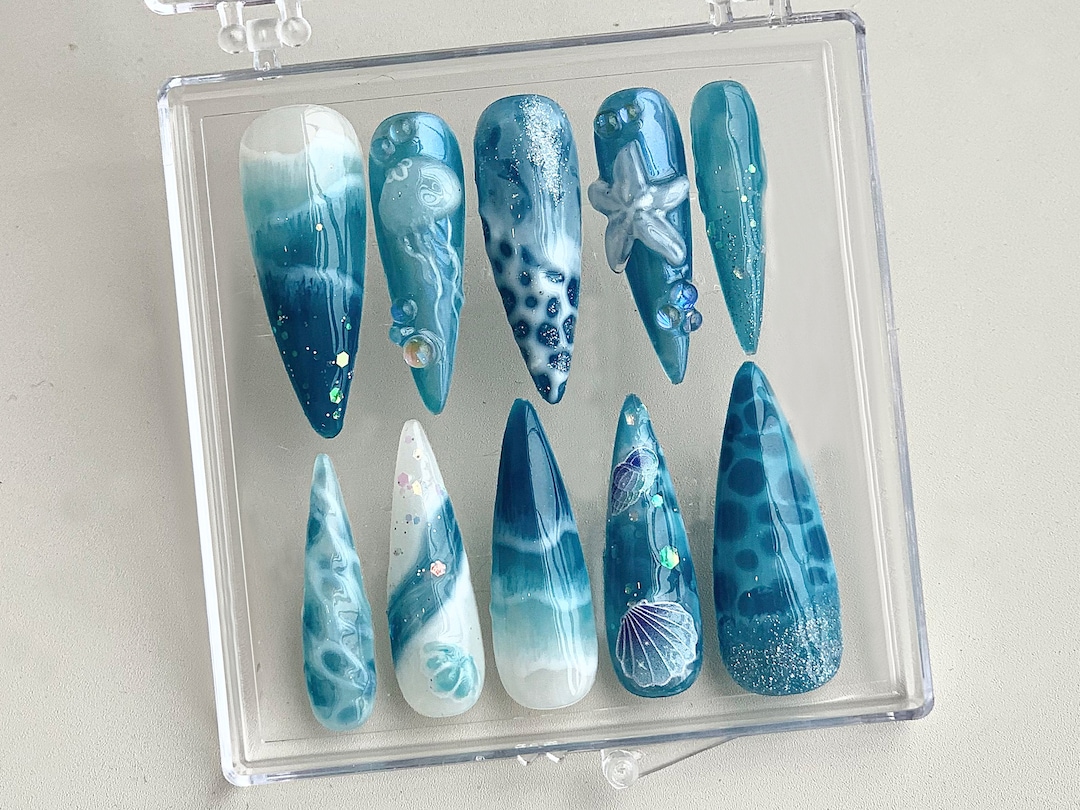 Ocean-inspired Press on Nails | Ocean Nailss and Starfish Design on ...