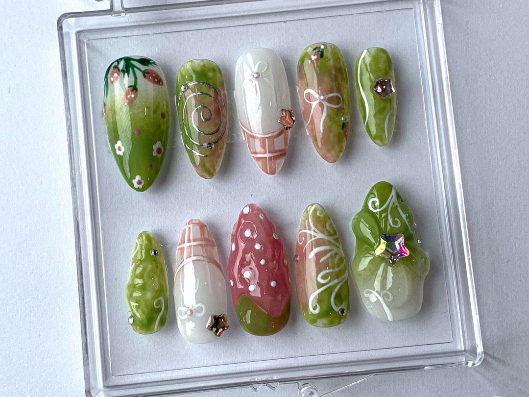 Spring Garden Press on Nails | Floral and Greenery Nail Art | Nail Set ...