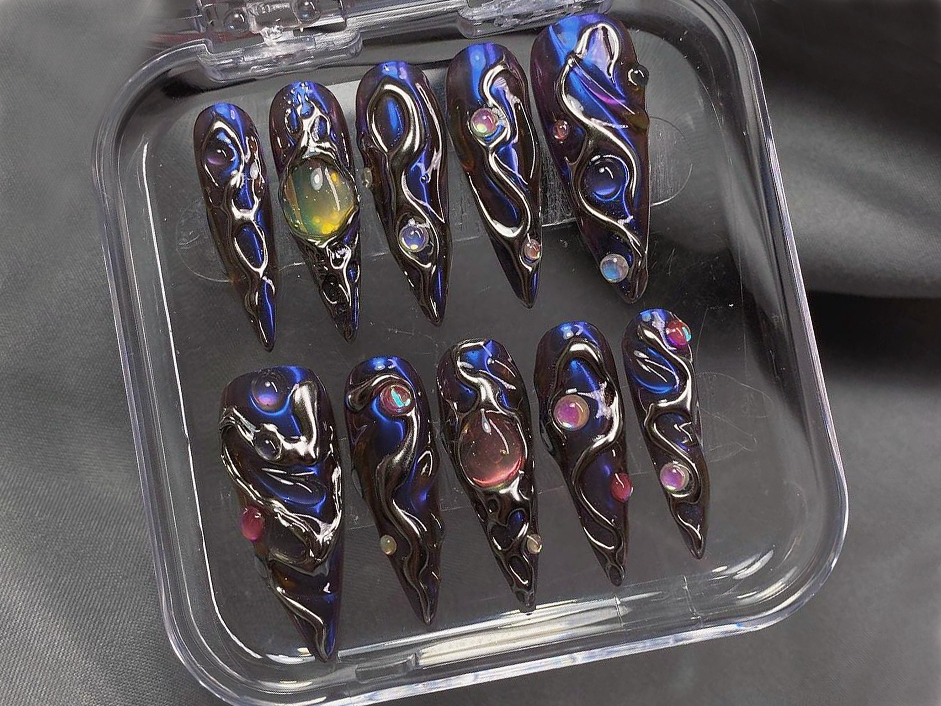 Futuristic Y2K Shine Press on Nail | Starlit Y2K Glam Nail Charms ...