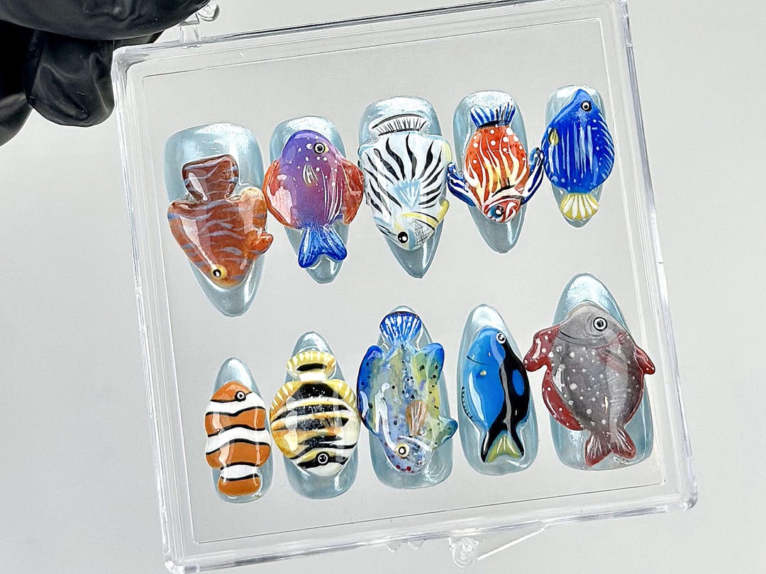 3D Tropical Fish Press on Nails | Handmade Ocean Aquarium Nail Art ...