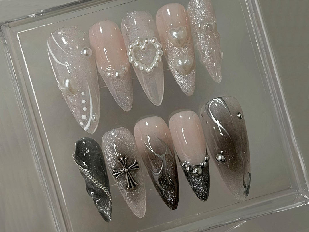 Freestyle 3D Gel Nails: Trendy Press on Nails With Pearl Designs | Gel ...