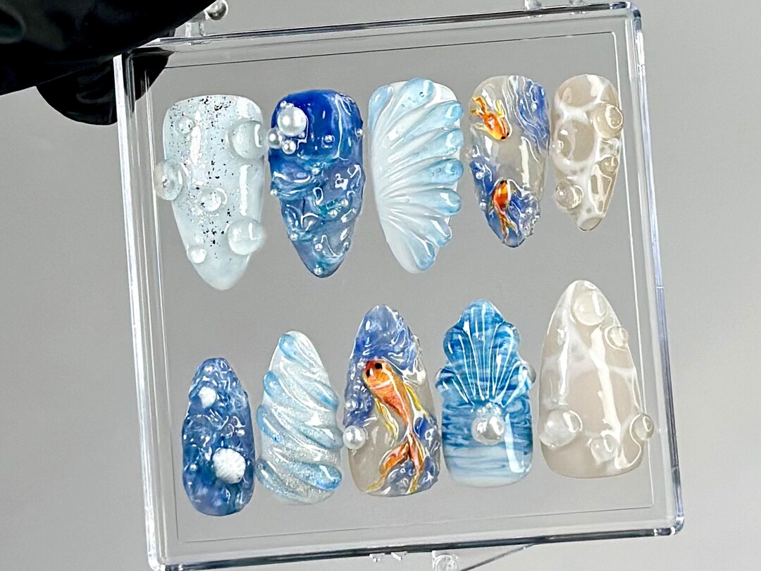 Ocean Koi 3D Press on Nails | Underwater Fantasy Press Ons | Custom ...