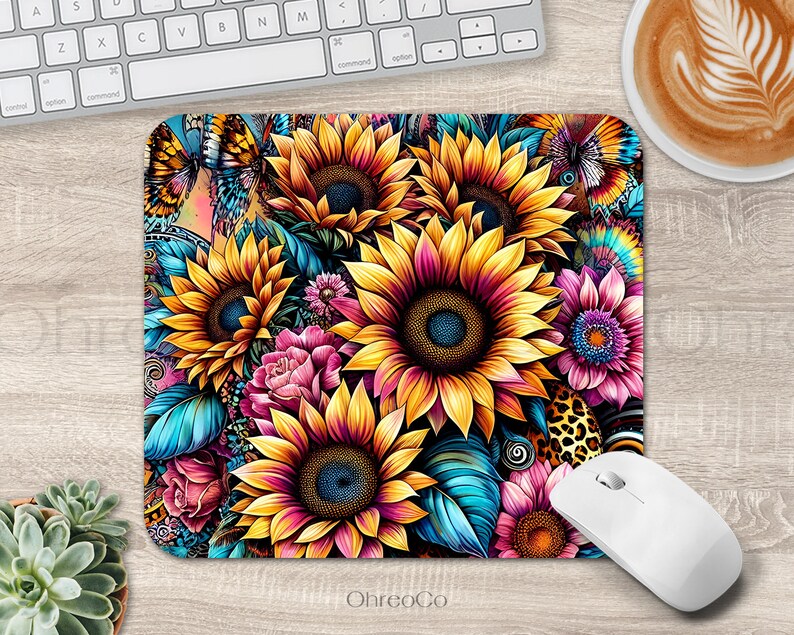 Sunflowers Mouse Pad Sublimation Design PNG, Tie Die Leopard Computer ...