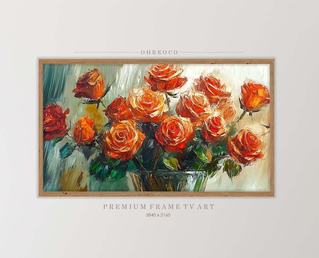 Vintage Rose Oil Painting for Frame TV: Colorful Spring Floral Art ...