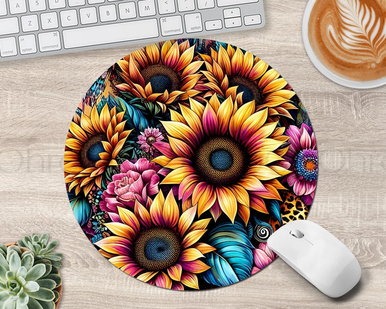 Sunflowers Mouse Pad Sublimation Design PNG, Tie Die Leopard Computer ...