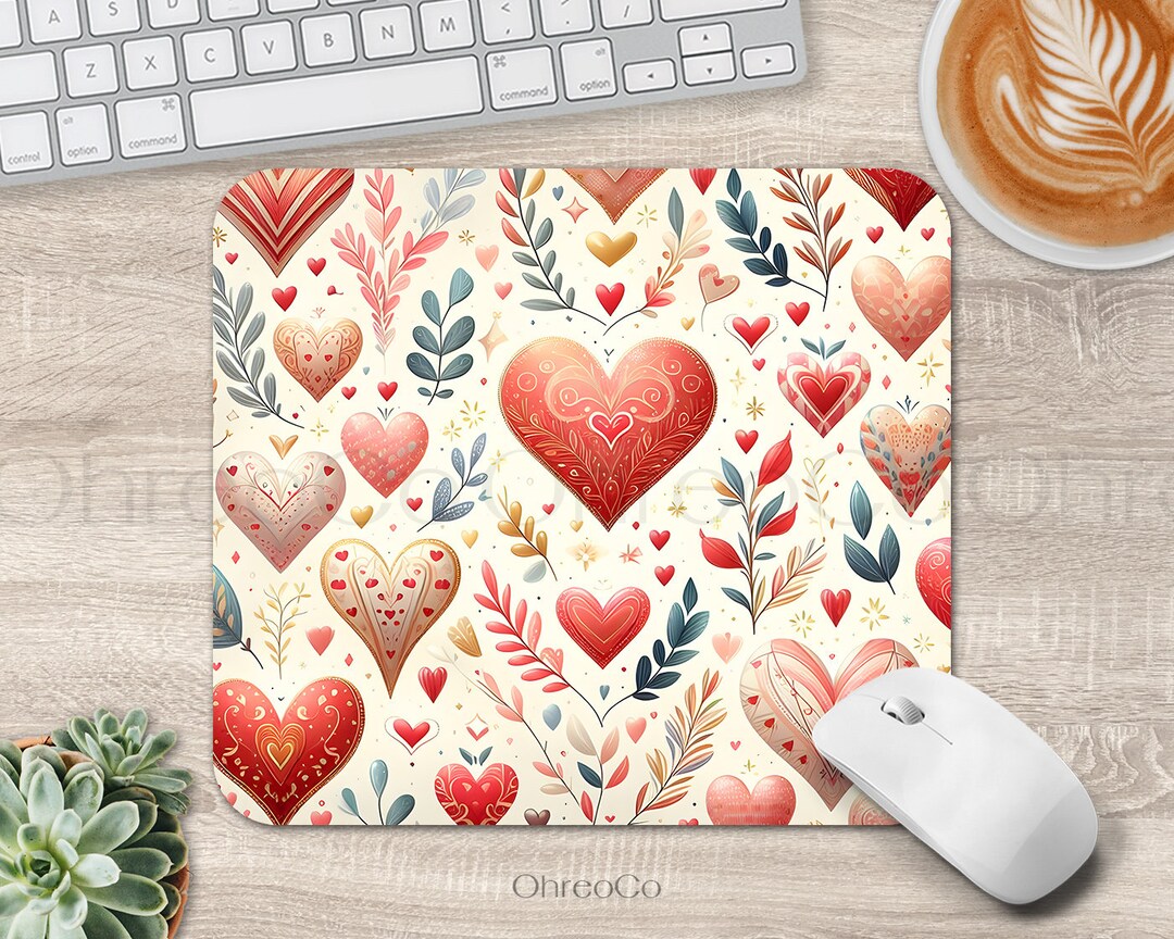 Hearts Mouse Pad Sublimation Design PNG, Valentines Day Computer Mouse ...