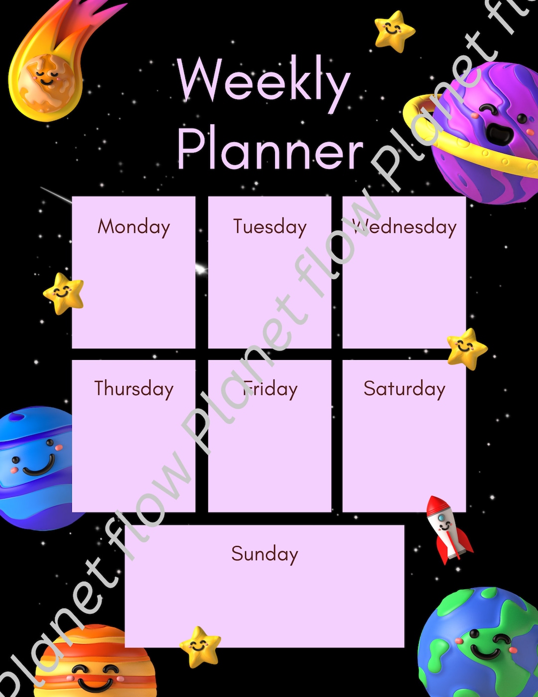 Weekly Digital Planner Printable Planner Space Themed - Etsy