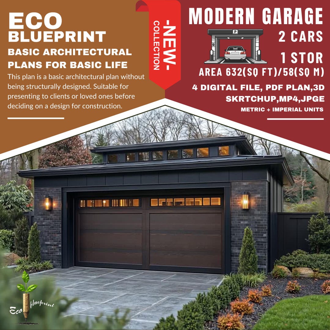 PG1. Modern Garage Ready!! (*PDF ,3D Skrtchup,mp4,jpg*) Basic Blue ...