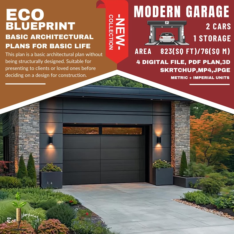 PG7. Modern Garage Ready!! (*PDF ,3D Skrtchup,mp4,jpg*) Basic Blue ...