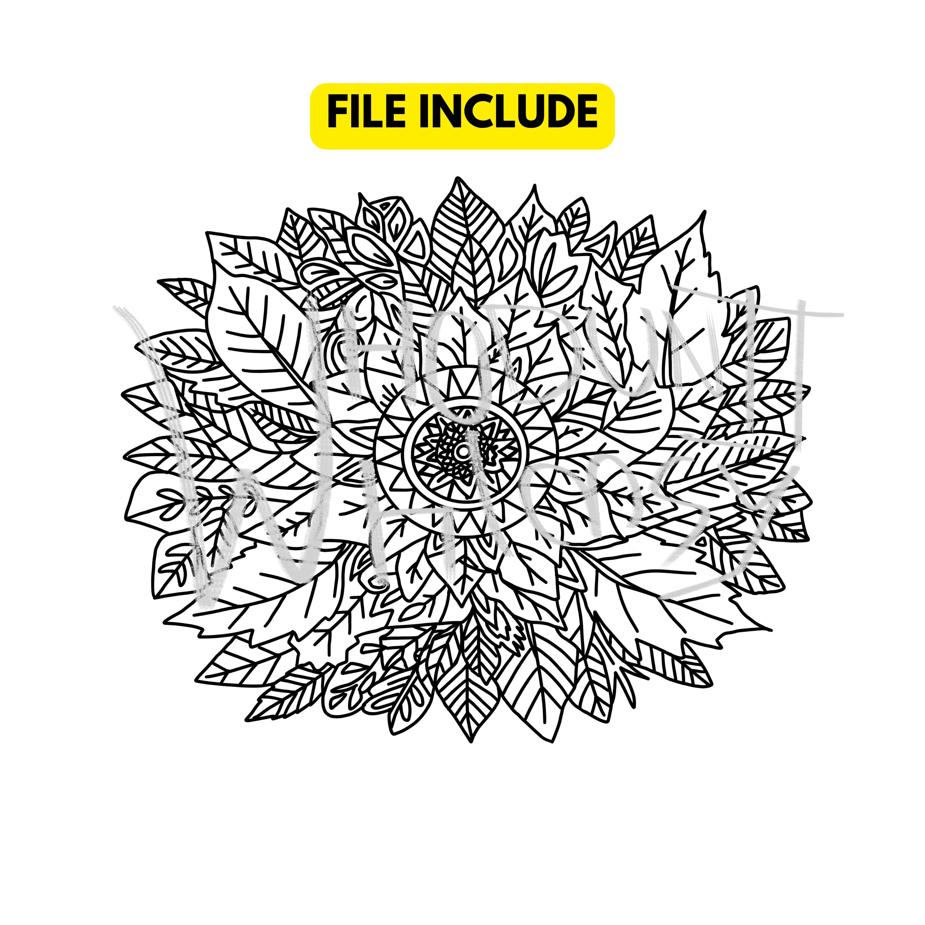 Fall Leaves Mandala Coloring Pages for Adults Hand Draw Autumn Leaf ...