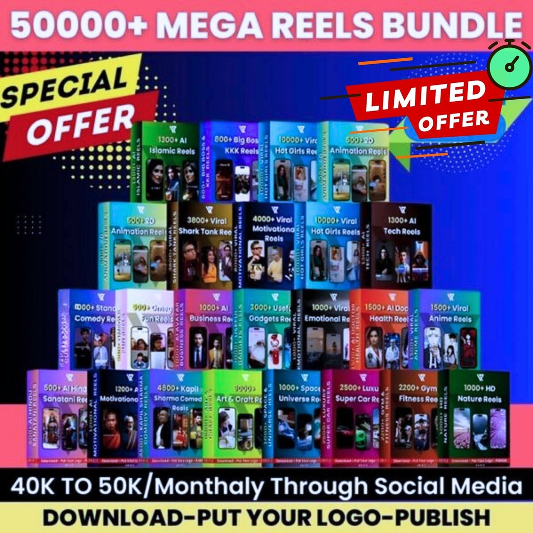 Mega Reels Bundle 50,000 Video AI Motivational Reels, AI Health Reels, Art and Craft Reels, Gym ...
