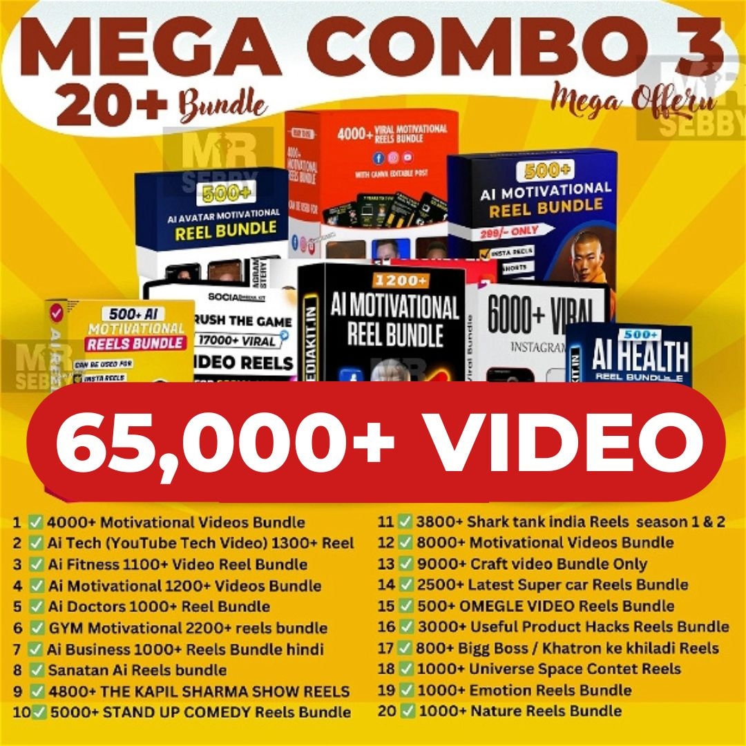Mega Reels Bundle 65,000 Reels Bundle AI Motivational Reels, AI Health Reels, Art and Craft ...