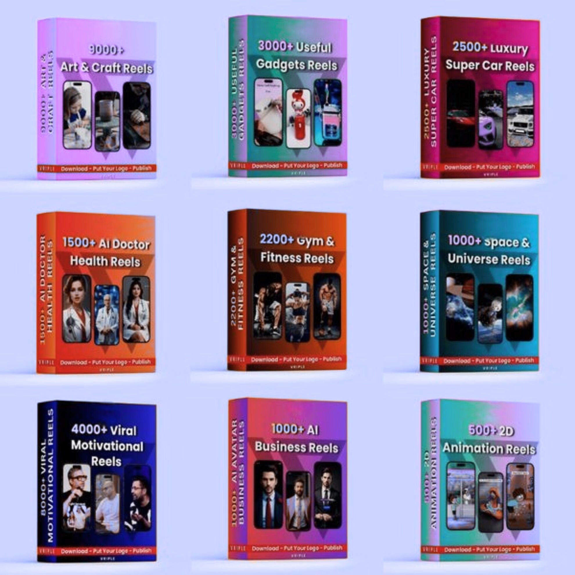 Mega Reels Bundle 50,000 Video AI Motivational Reels, AI Health Reels, Art and Craft Reels, Gym ...