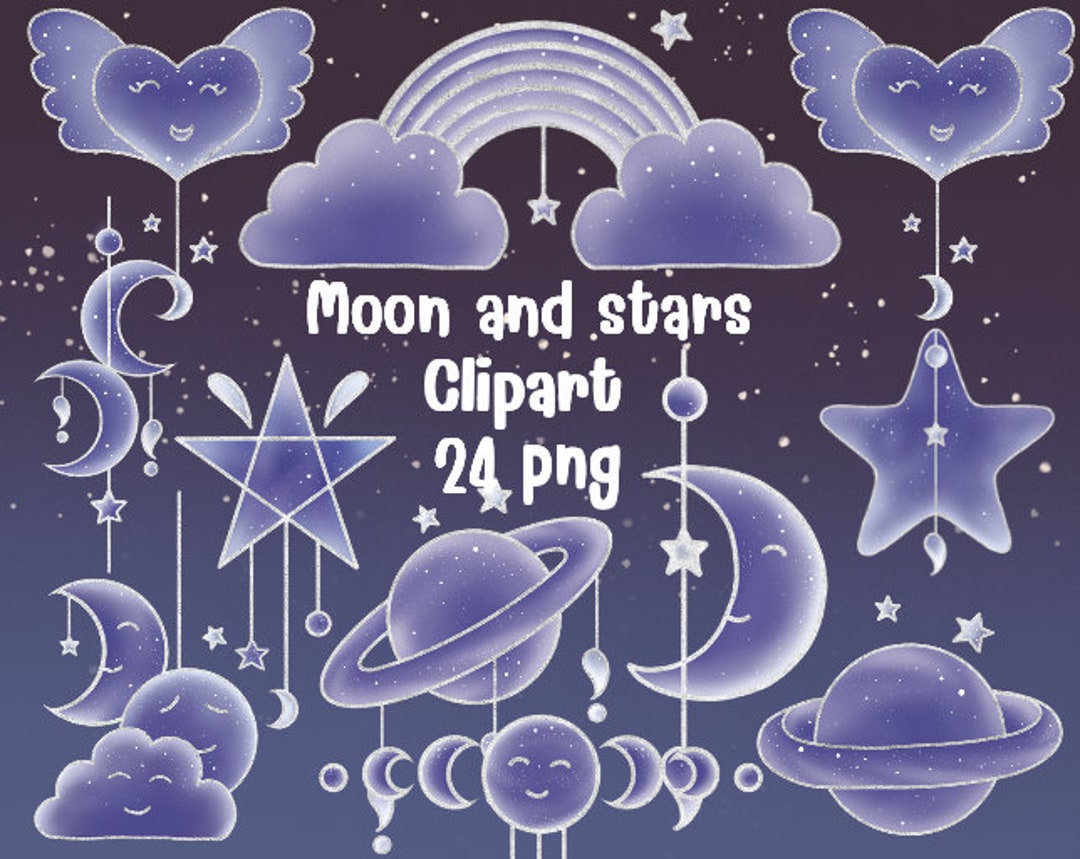 Moon and Stars Clipart, Moon and Star Bundle, Celestail Bundle, Moon ...