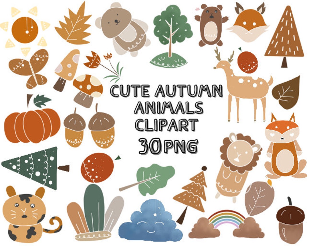 Cute Autumn Animals Clipart 30 PNG, Fall Clipart. - Etsy