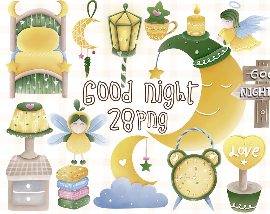 Watercolor Goodnight Clipart 28 PNG, Sweet Dreams, Nursery Watercolor ...
