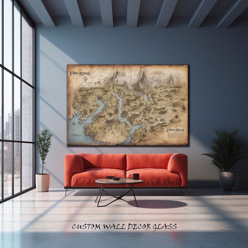 Lord of the Rings Movie Map World Map Tempered Glass Wall - Etsy