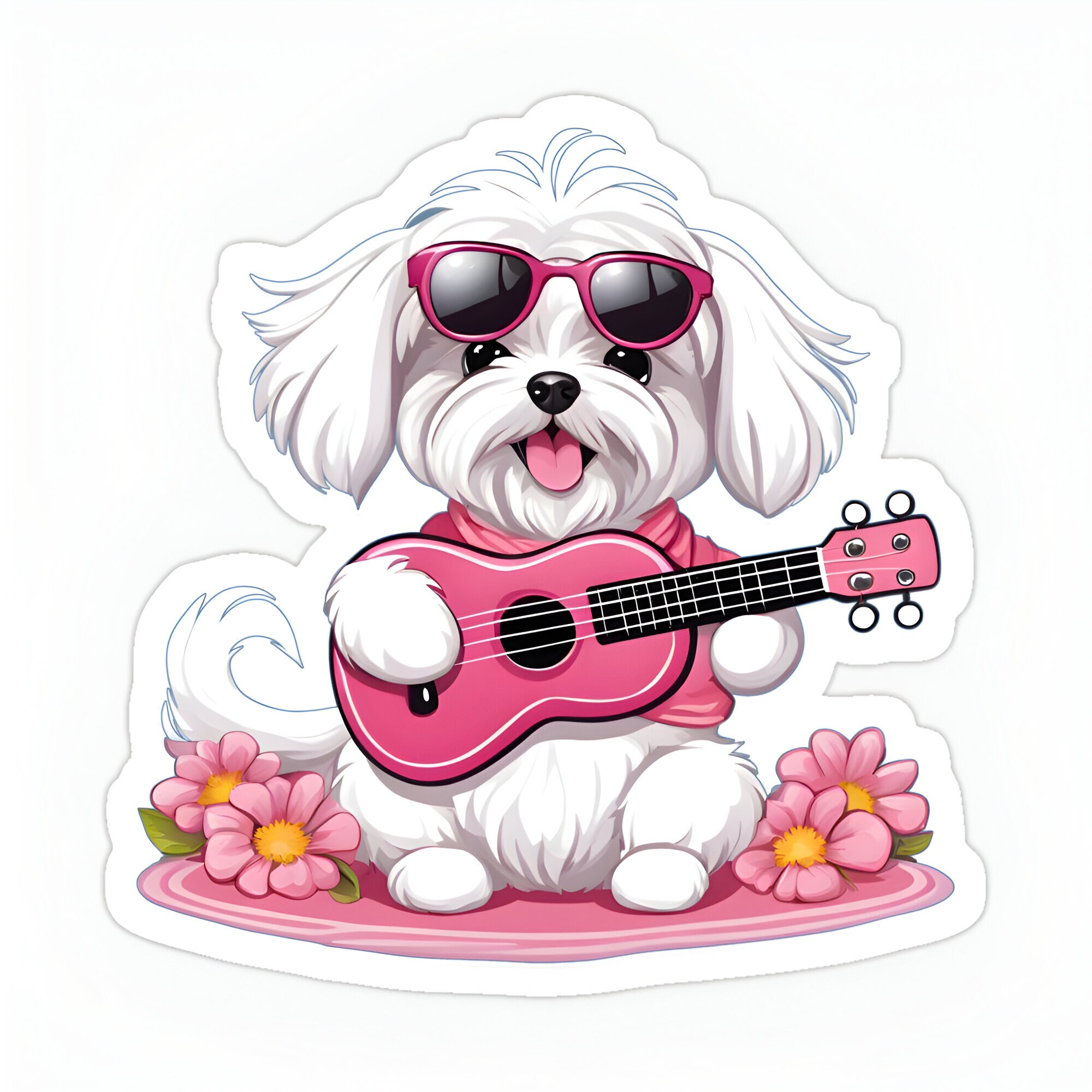Cute Maltese Sticker, Maltese Playing Guitar Sticker, Cute Dog Sticker ...