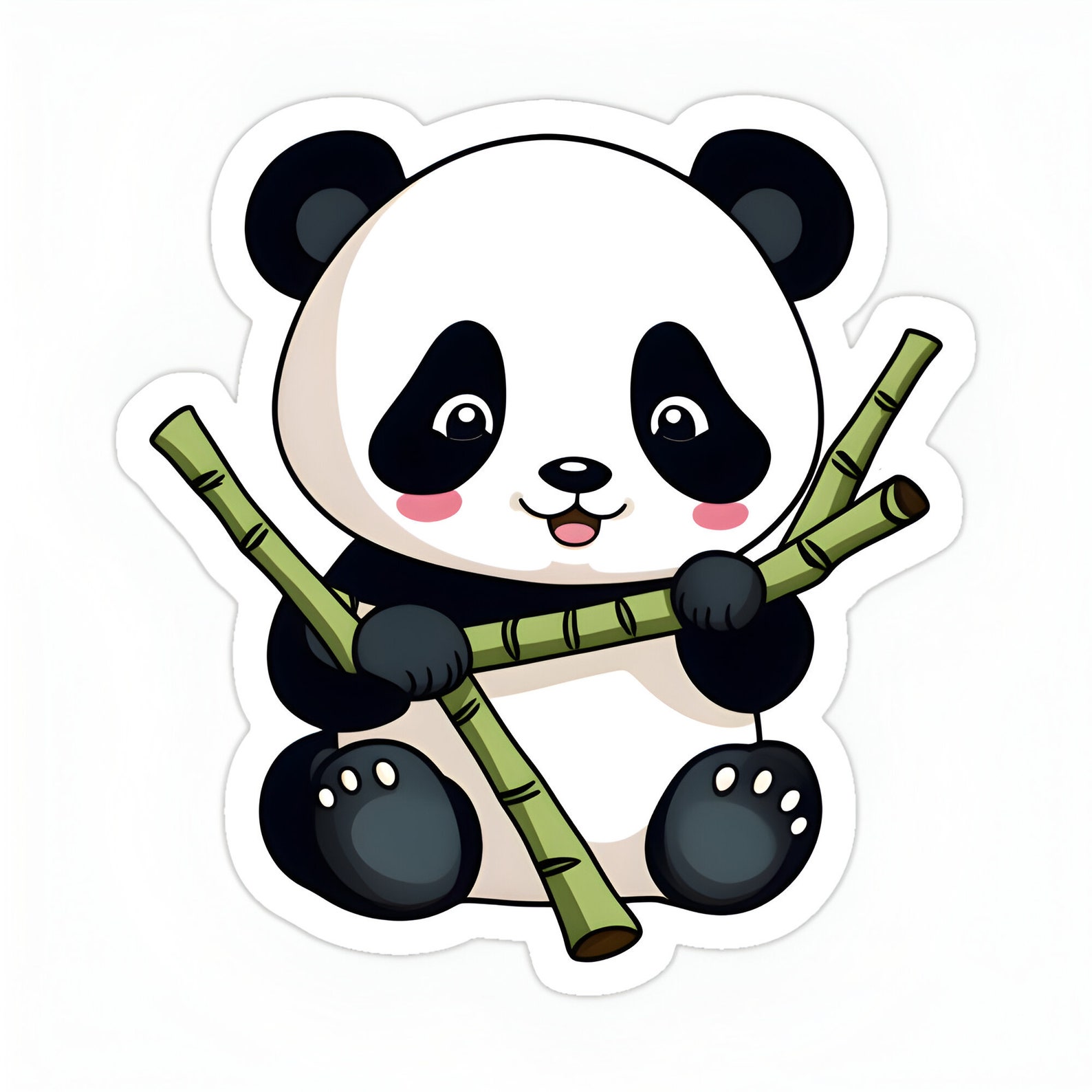 Sticker - Cute Baby Panda Sitting Holding Bamboo | 3-inch Vinyl Sticker ...