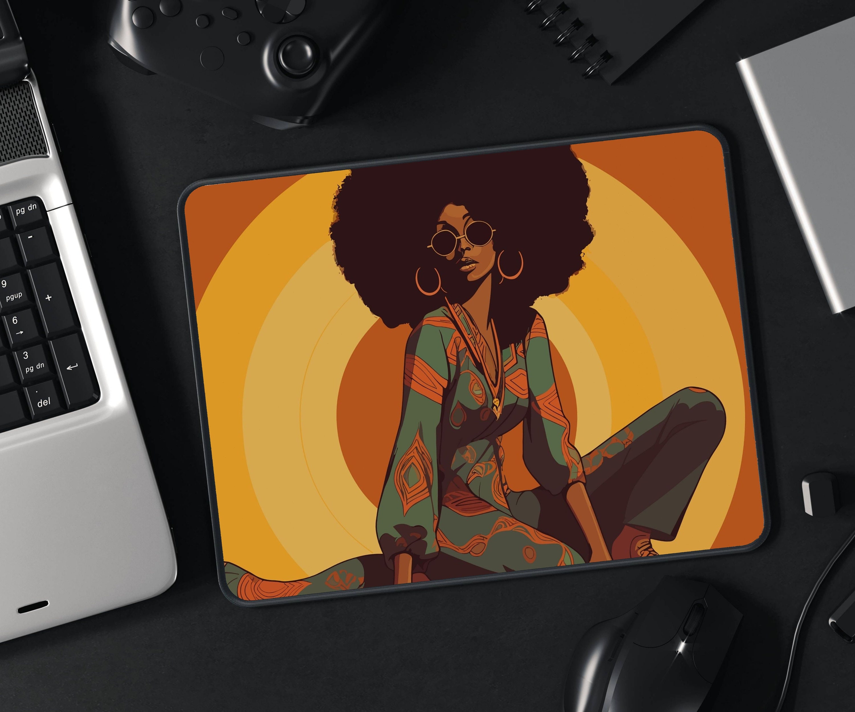 70's Afro Woman Office Deskmat, Large Desk Pad, Gaming Mouse Pad, Desk ...