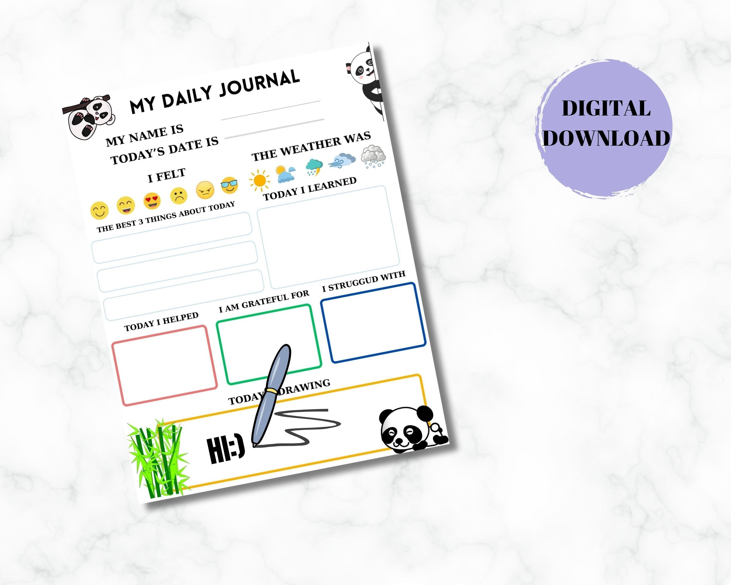 Kids Daily Journal Printable Personal Writing Notebook - Etsy