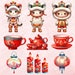 Lunar New Year Animal Zodiac Lion Dance, Watercolor Cute Animals ...