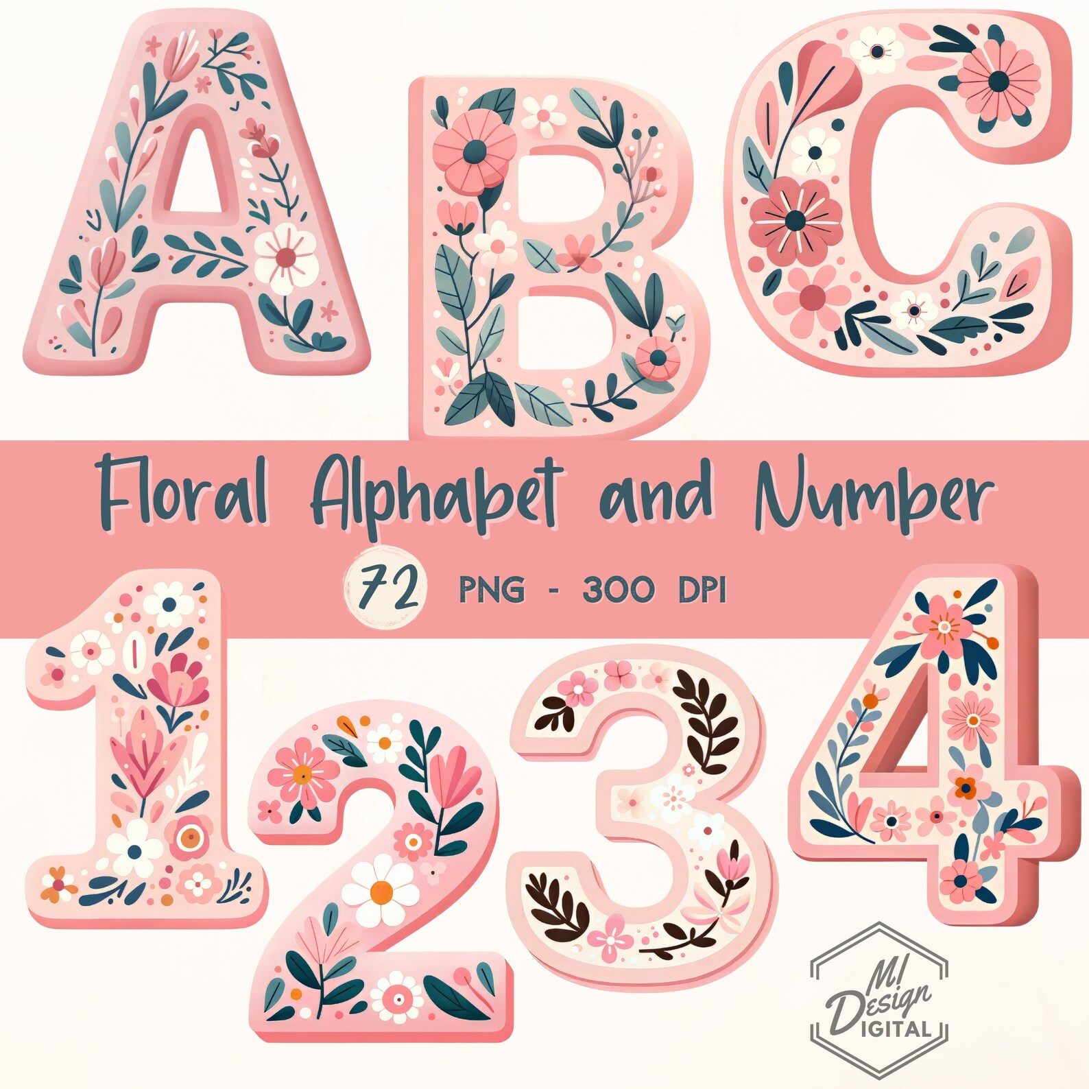 Floral Alphabet and Numbers, Pink Floral Letter, Floral Alphabet PNG ...