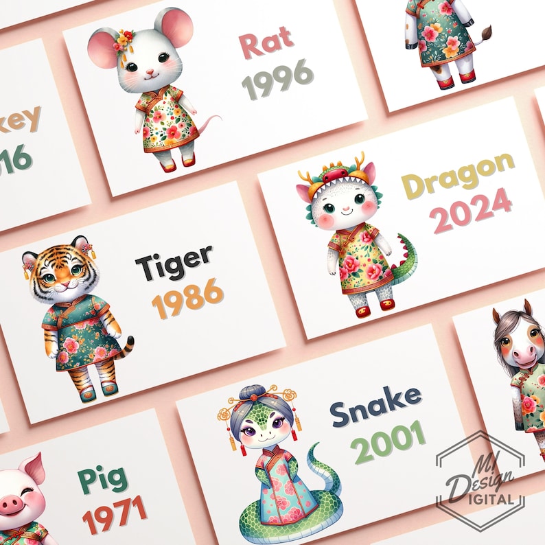 Chinese New Year Animal Zodiac Cheongsam Dress, Watercolor Cute Animals ...