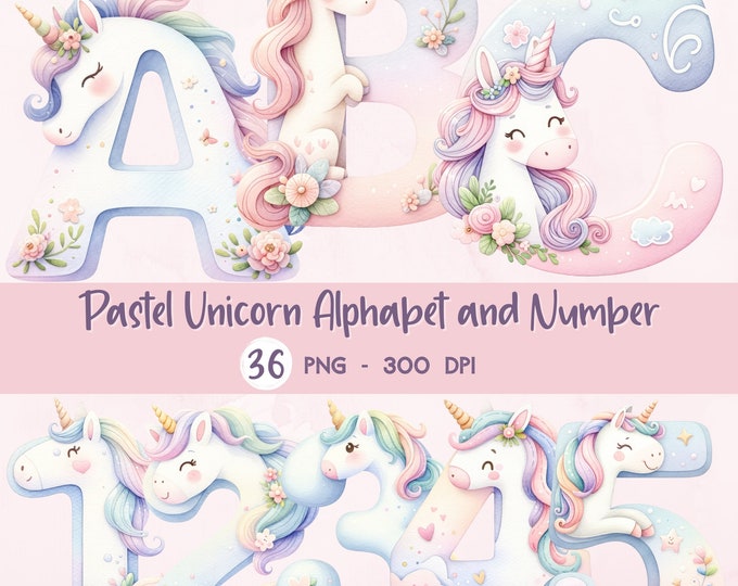 Rainbow Unicorn Alphabet Clipart, Unicorn Png, Unicorn Birthday Clipart ...