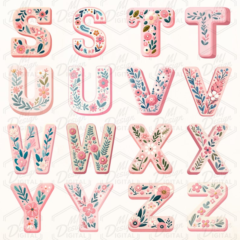 Floral Alphabet and Numbers, Pink Floral Letter, Floral Alphabet PNG ...