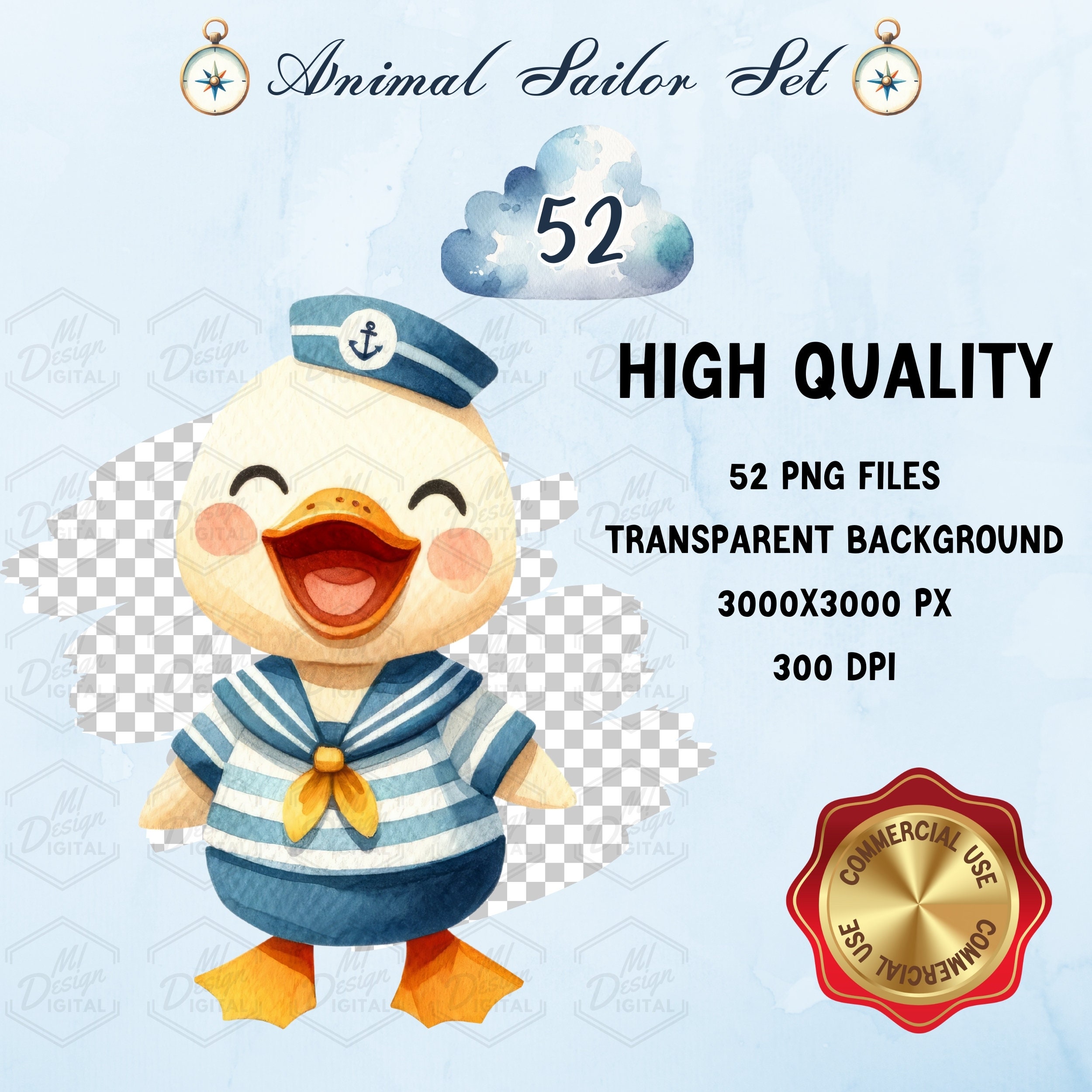 Animal Sailor Set, Sailor Watercolor Clipart, Animal PNG, Nursery Baby ...