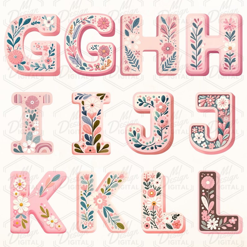 Floral Alphabet and Numbers, Pink Floral Letter, Floral Alphabet PNG ...