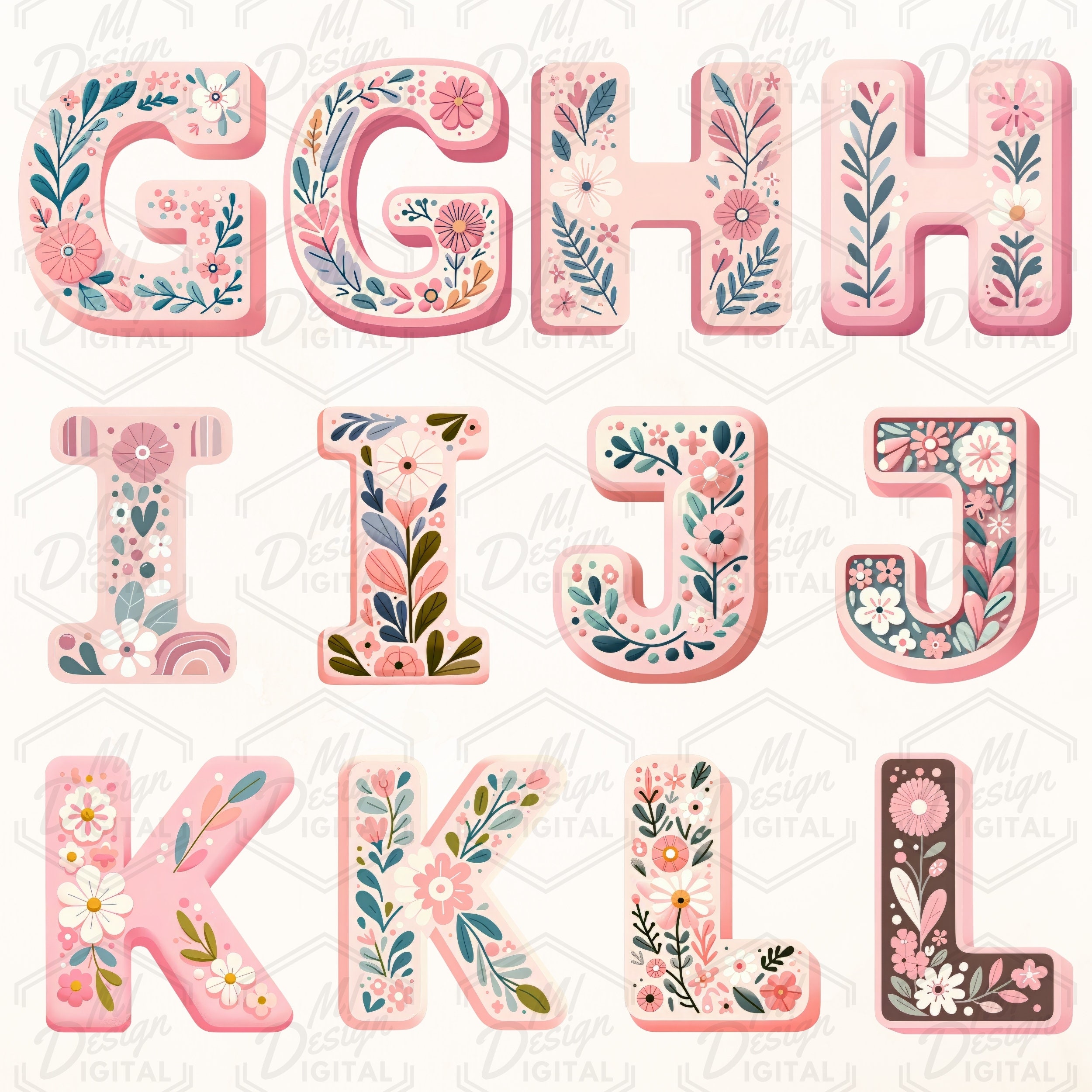 Floral Alphabet and Numbers, Pink Floral Letter, Floral Alphabet PNG ...