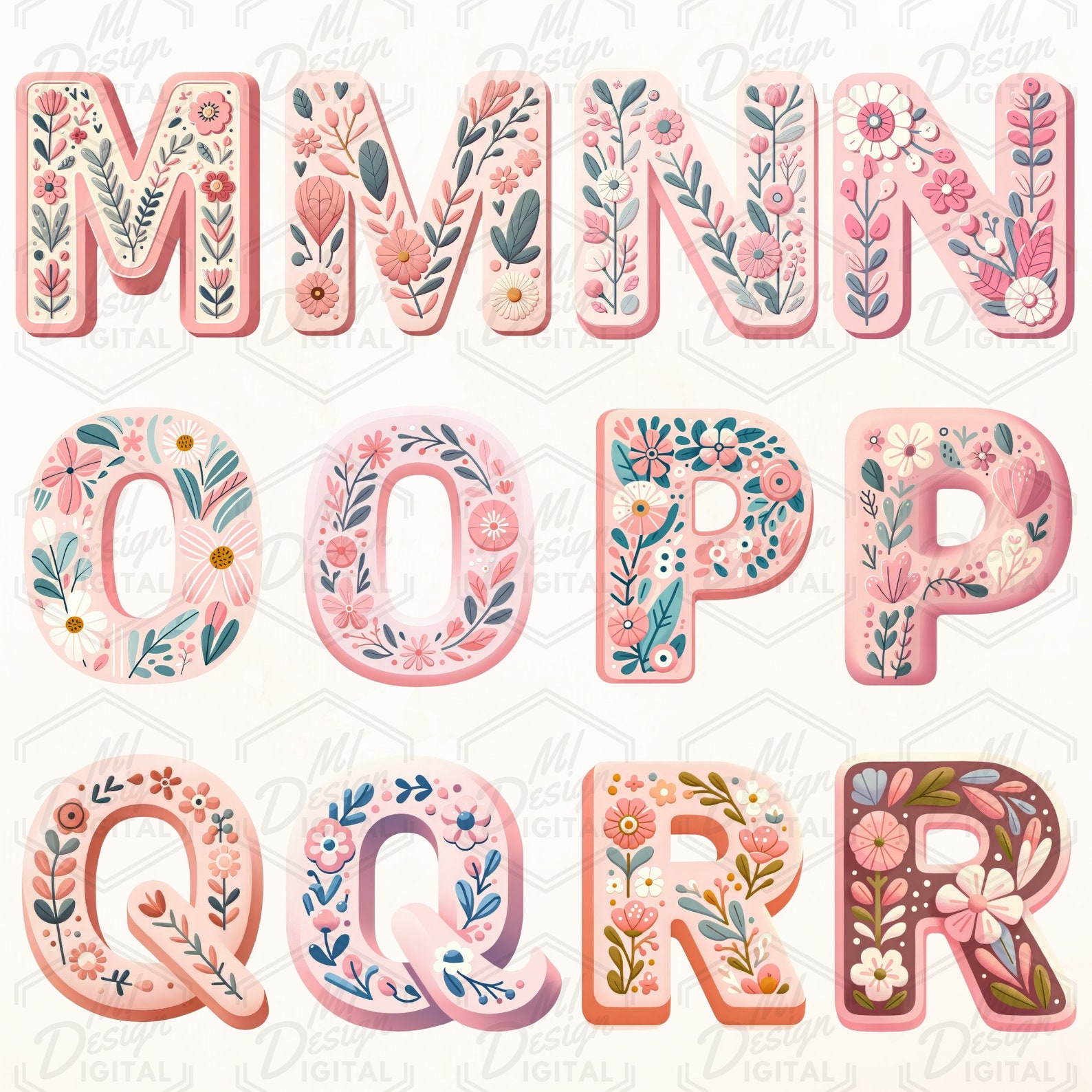 Floral Alphabet and Numbers, Pink Floral Letter, Floral Alphabet PNG ...