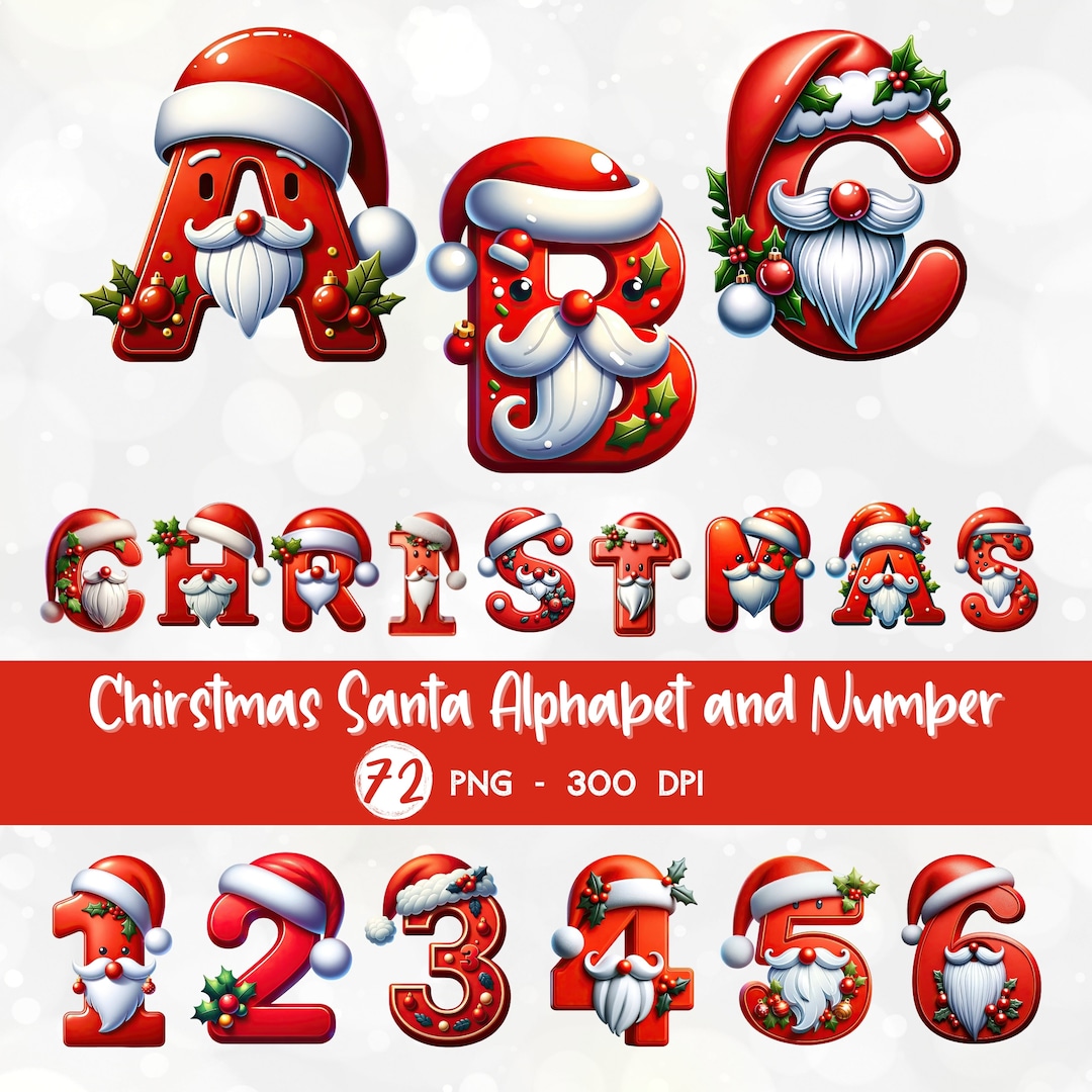 Christmas Santa Alphabet and Numbers, Christmas Alphabet Clipart, A-Z ...