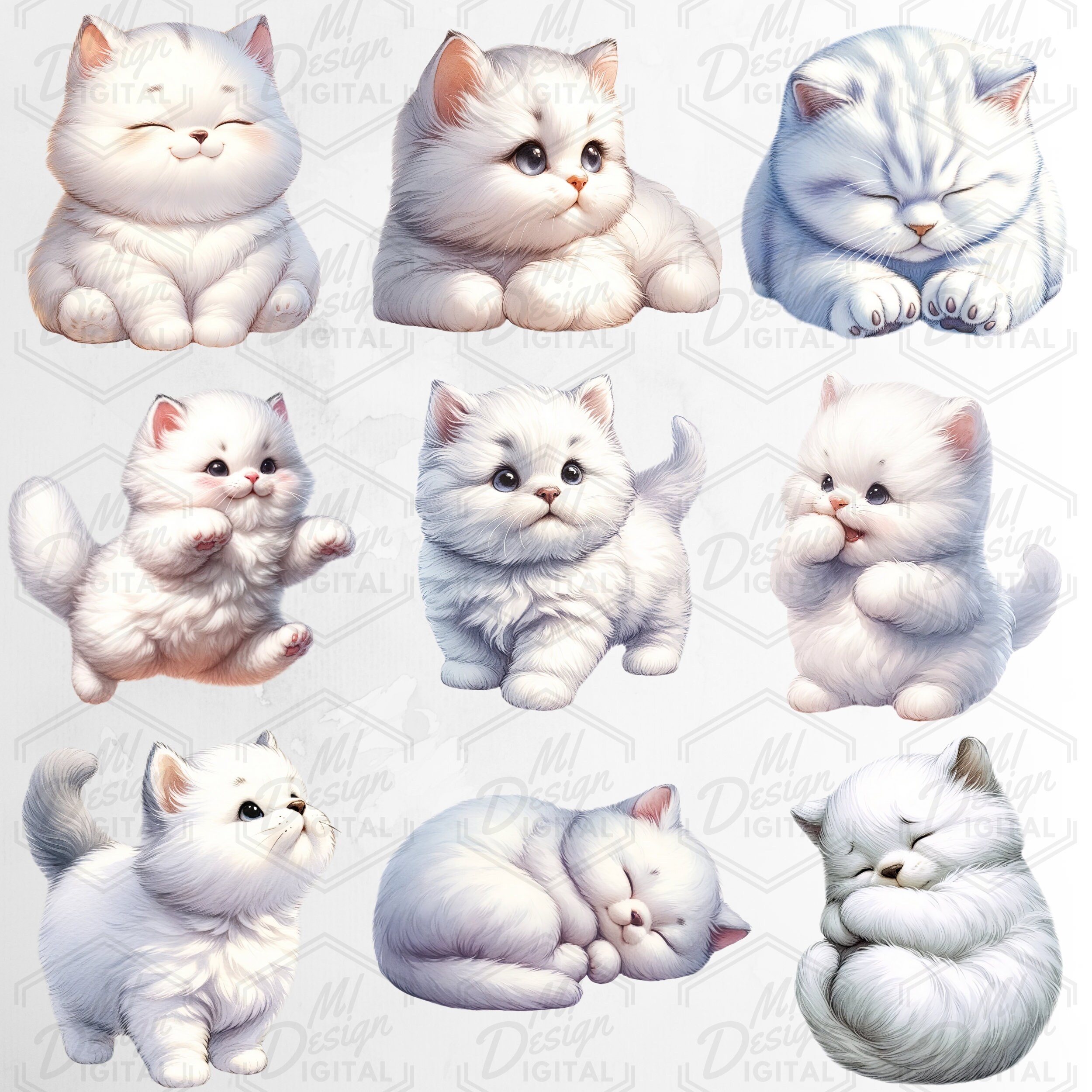 Chubby Kitten, Chonky Cats Clipart Set, Kawaii Kitten Graphics, Animals ...
