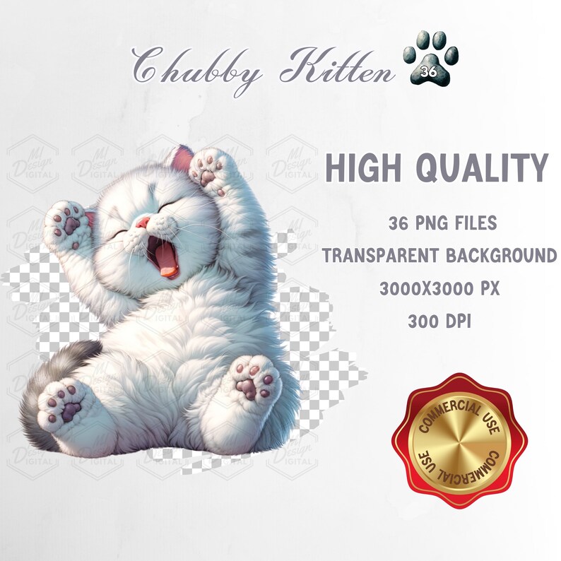 Chubby Kitten, Chonky Cats Clipart Set, Kawaii Kitten Graphics, Animals ...