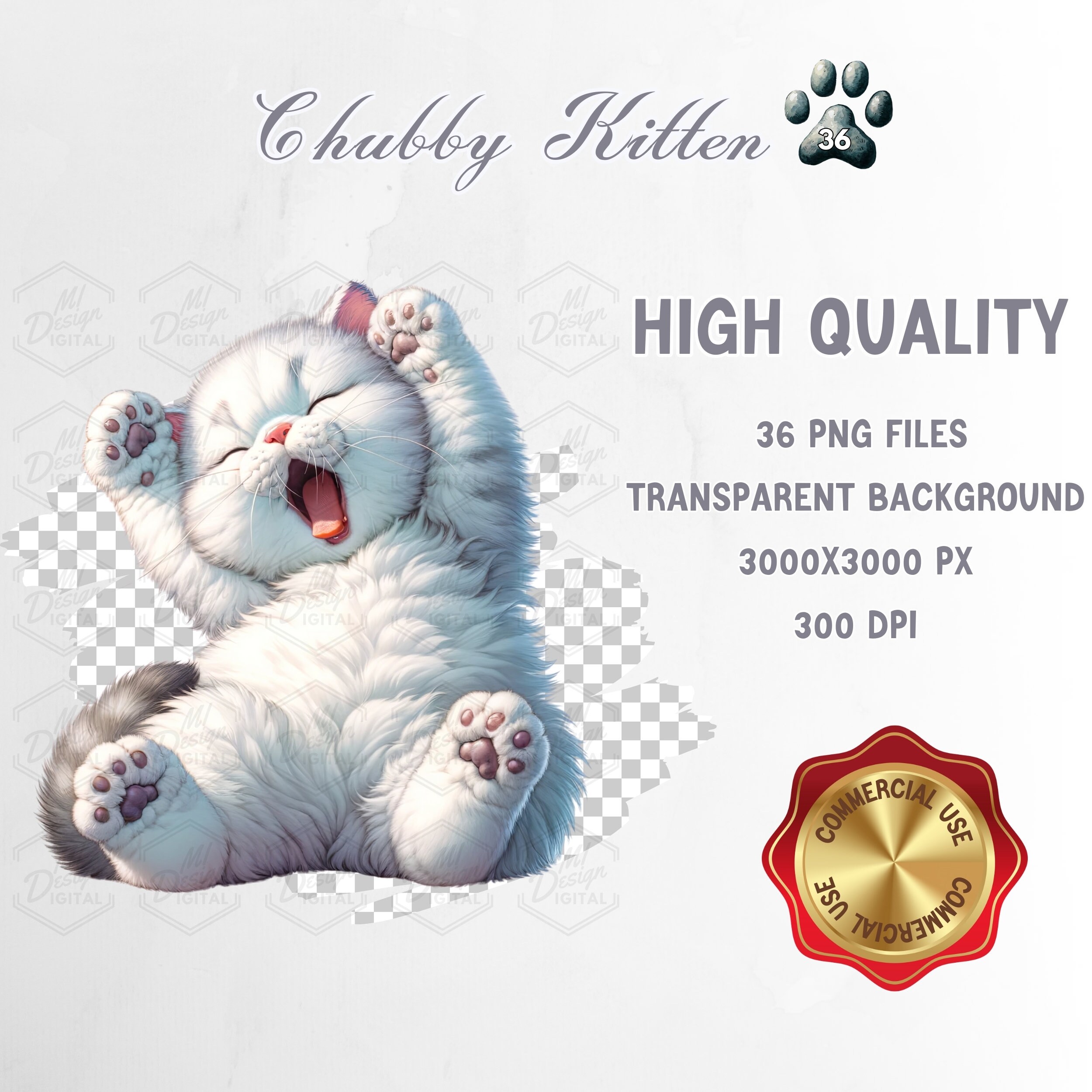 Chubby Kitten, Chonky Cats Clipart Set, Kawaii Kitten Graphics, Animals ...