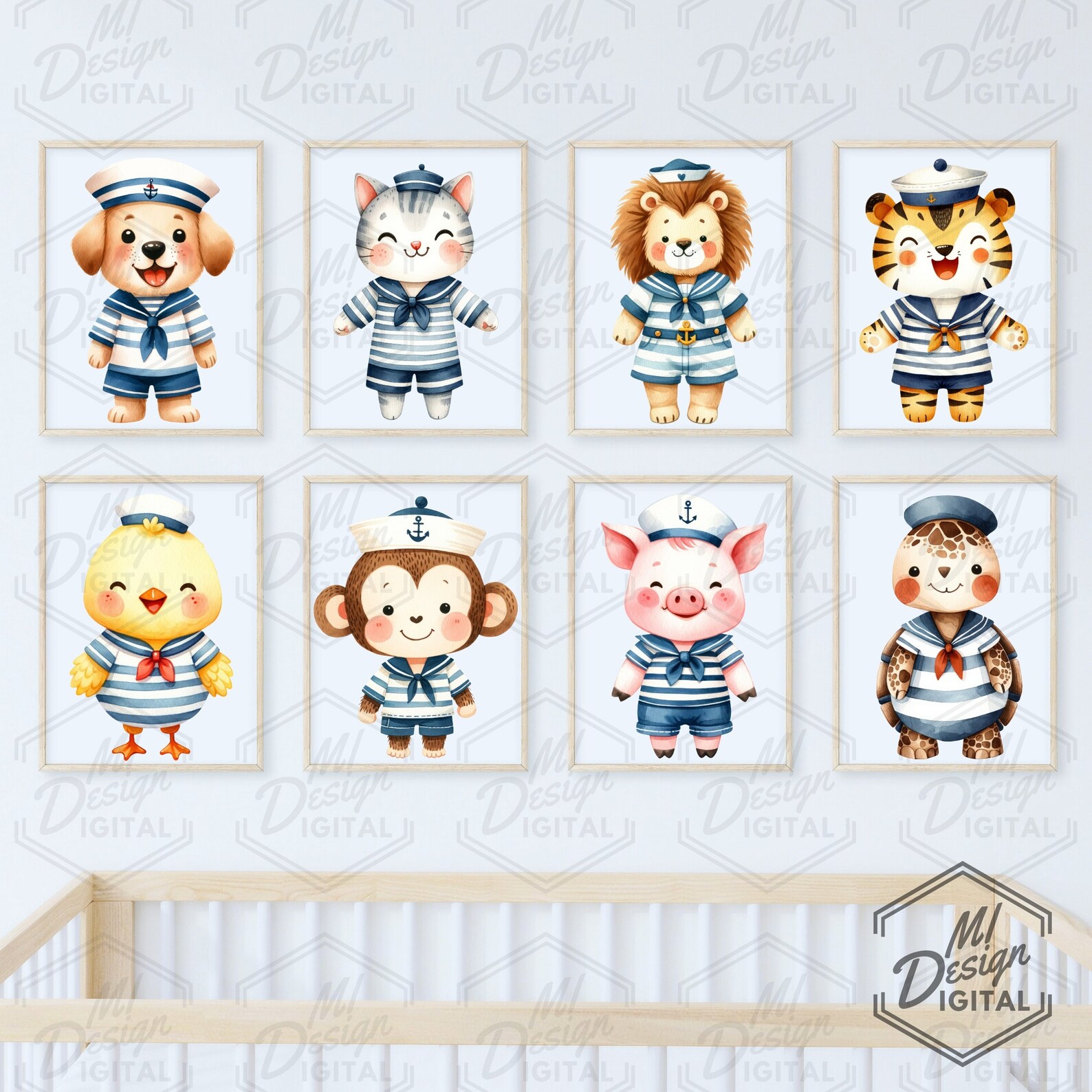 Animal Sailor Set, Sailor Watercolor Clipart, Animal PNG, Nursery Baby ...