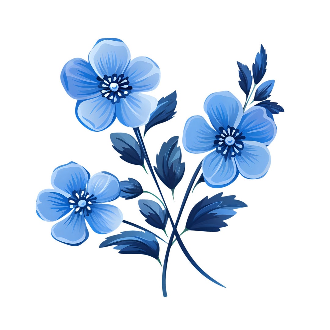 Blue Flower Clipart Flower Clipart Png Floral Design Png - Etsy