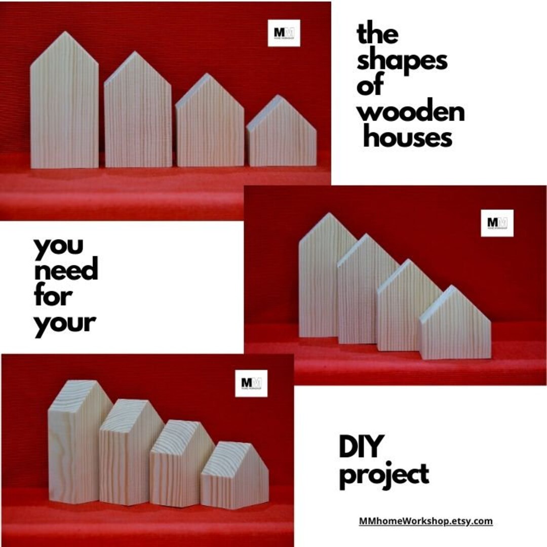 Wooden Blanks of House Shape, Wooden Houses for Painting, Unfinished ...