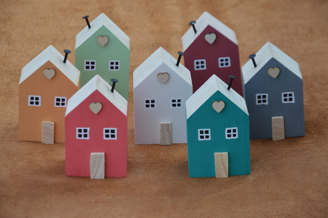 Painted Wooden Houses/ Home Decor/ Tiny Wooden Houses - Etsy