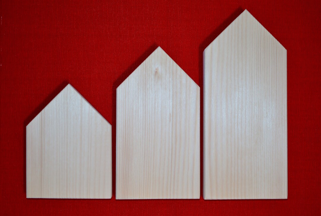 Set of 3 Wooden Blanks of House Shape, Wooden Houses for Painting ...