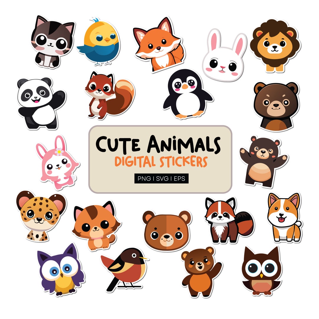 Cute Animals Stickers Pack, Cute Digital Sticker Pack, Clipart Bundle ...