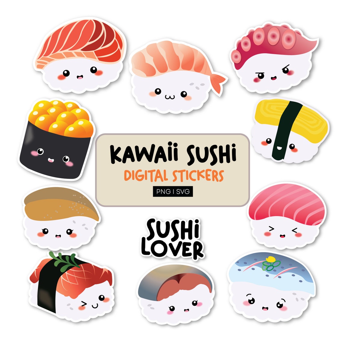 Sushi Stickers, Sushi Clipart Bundle, Good Notes Digital Stickers, SVG ...