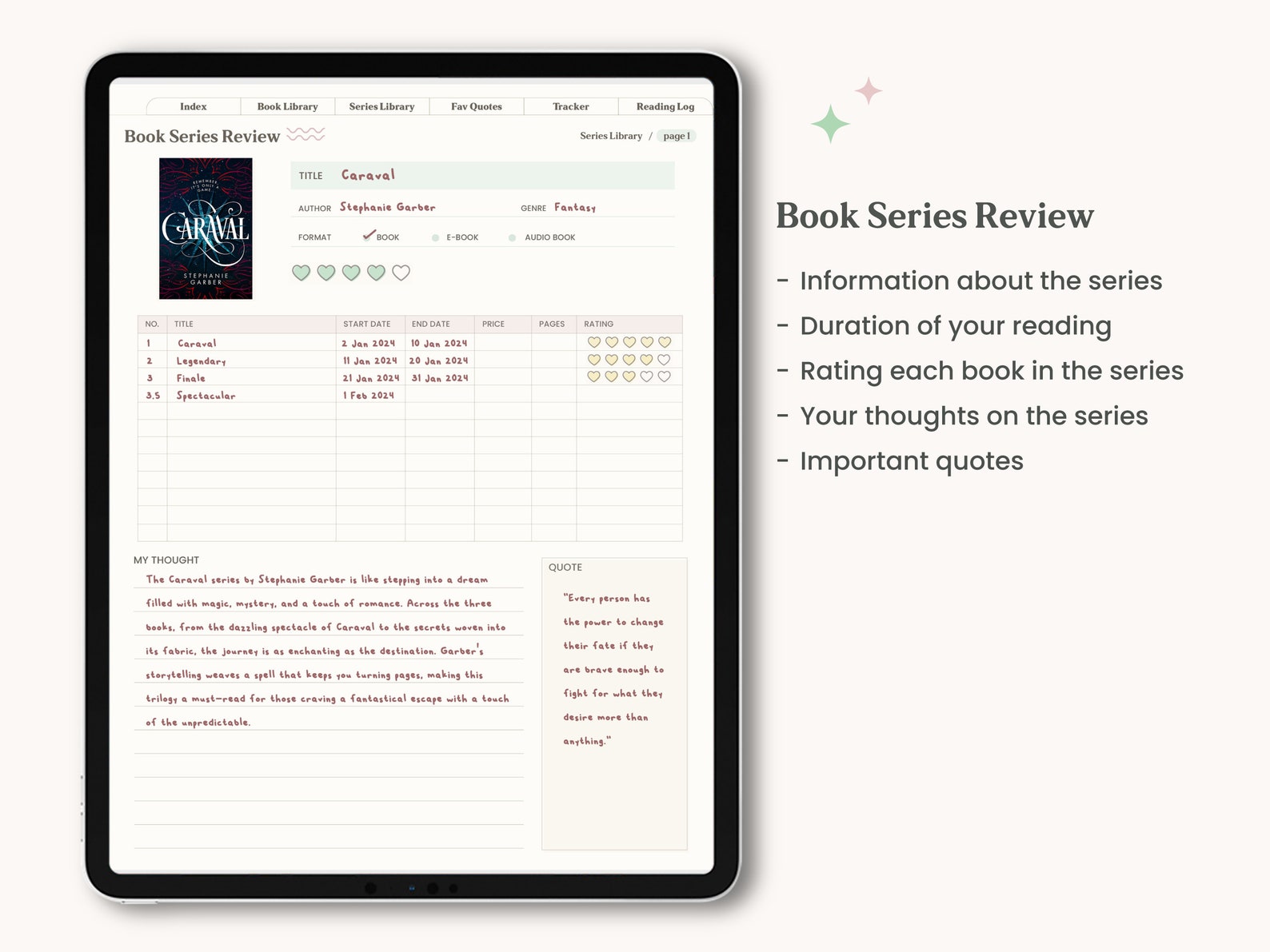 Vertical Digital Reading Journal: Book Tracker & Bookshelf (PDF) - Etsy