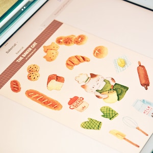 The Baker Cat Digital Sticker Hand Painted Watercolor Digital Sticker ...