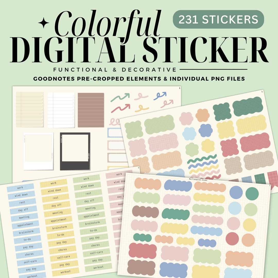Fun & Colorful Digital Sticker Pack | Transparent Stickers Included ...