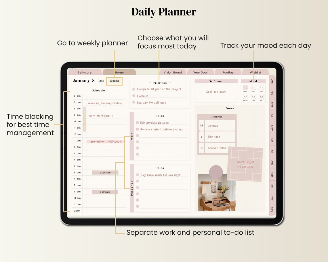 Digital Planner 2024 Self-care Edition, Daily Planner, Weekly Planner ...